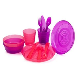 Plastic Dinnerware Set - 8 Piece Cookware Set Include Kids Cups, Plates, Bowls, Flatware Set - Dish Set with Rainbow Colours - Dishwasher and Microwave Safe BPA Free for Kids and Toddler