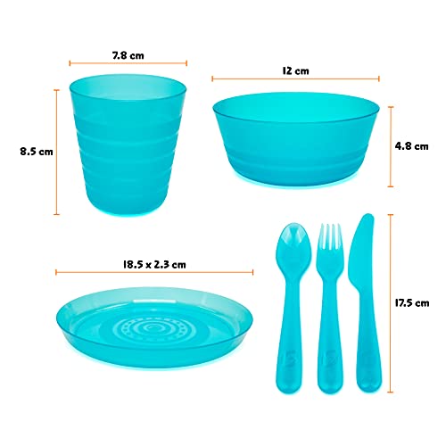 Plastic Dinnerware Set - 8 Piece Cookware Set Include Kids Cups, Plates, Bowls, Flatware Set - Dish Set with Rainbow Colours - Dishwasher and Microwave Safe BPA Free for Kids and Toddler