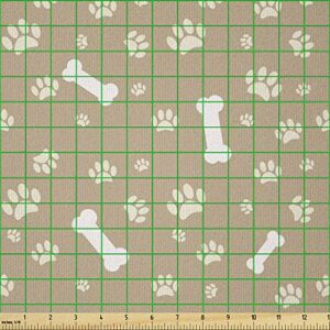 Lunarable Dog Bone Fabric by The Yard, Outdoors Pet Footprint Themed Continuous Silhouette Pattern Digital Image, Stretch Knit Fabric for Clothing Sewing and Arts Crafts, 1 Yard, Tan Beige and White