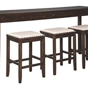 Signature Design by Ashley Rokane Urban Farmhouse Counter Height Dining Room Table Set with 3 Bar Stools, Brown