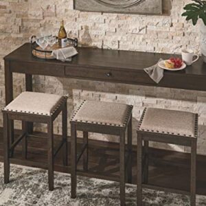 Signature Design by Ashley Rokane Urban Farmhouse Counter Height Dining Room Table Set with 3 Bar Stools, Brown