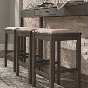 Signature Design by Ashley Rokane Urban Farmhouse Counter Height Dining Room Table Set with 3 Bar Stools, Brown