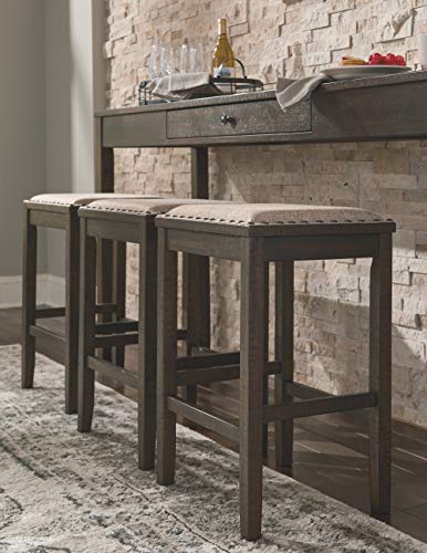 Signature Design by Ashley Rokane Urban Farmhouse Counter Height Dining Room Table Set with 3 Bar Stools, Brown