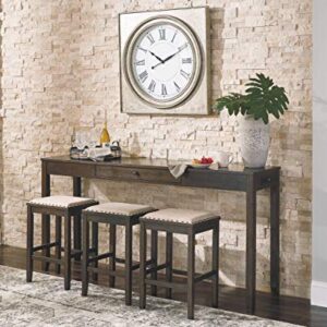 Signature Design by Ashley Rokane Urban Farmhouse Counter Height Dining Room Table Set with 3 Bar Stools, Brown