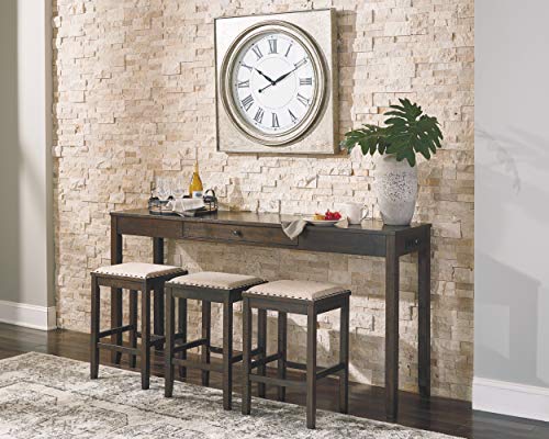 Signature Design by Ashley Rokane Urban Farmhouse Counter Height Dining Room Table Set with 3 Bar Stools, Brown