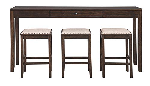 Signature Design by Ashley Rokane Urban Farmhouse Counter Height Dining Room Table Set with 3 Bar Stools, Brown