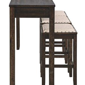 Signature Design by Ashley Rokane Urban Farmhouse Counter Height Dining Room Table Set with 3 Bar Stools, Brown