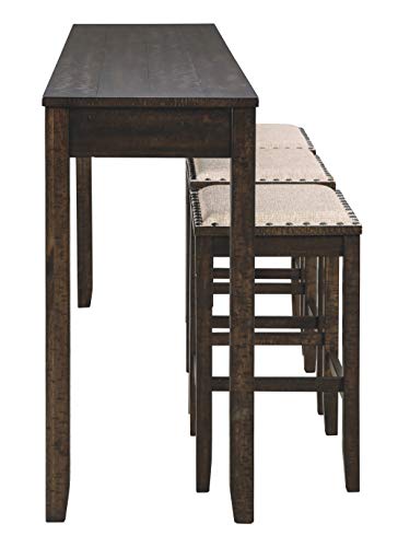 Signature Design by Ashley Rokane Urban Farmhouse Counter Height Dining Room Table Set with 3 Bar Stools, Brown