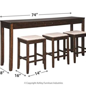 Signature Design by Ashley Rokane Urban Farmhouse Counter Height Dining Room Table Set with 3 Bar Stools, Brown