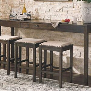 Signature Design by Ashley Rokane Urban Farmhouse Counter Height Dining Room Table Set with 3 Bar Stools, Brown