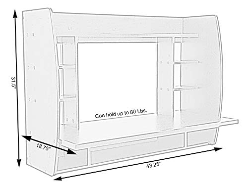 Basicwise Wall Mount Laptop Office Desk with Shelves, White,