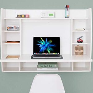 Basicwise Wall Mount Laptop Office Desk with Shelves, White,