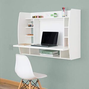 Basicwise Wall Mount Laptop Office Desk with Shelves, White,