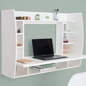 Basicwise Wall Mount Laptop Office Desk with Shelves, White,