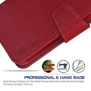 Arae Case for iPhone 11 PU Leather Wallet Case Cover [Stand Feature] with Wrist Strap and [4-Slots] ID&Credit Cards Pocket (Wine Red)