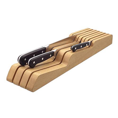 FEOOWV In Drawer Knife Organizer, Kitchen Wooden Knives Block Holder, Can Holds 9 Knives