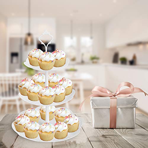 Coitak Plastic Cupcake Stands, 3 Tier Cupcake Stand, Dessert Tower Tray for Tea Party, Baby Shower and Wedding (2 Pack) (Round)