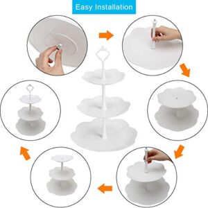 Coitak Plastic Cupcake Stands, 3 Tier Cupcake Stand, Dessert Tower Tray for Tea Party, Baby Shower and Wedding (2 Pack) (Round)