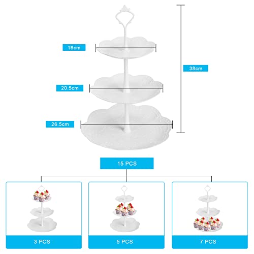 Coitak Plastic Cupcake Stands, 3 Tier Cupcake Stand, Dessert Tower Tray for Tea Party, Baby Shower and Wedding (2 Pack) (Round)