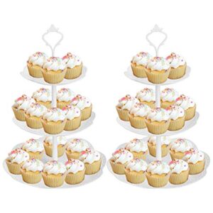 Coitak Plastic Cupcake Stands, 3 Tier Cupcake Stand, Dessert Tower Tray for Tea Party, Baby Shower and Wedding (2 Pack) (Round)