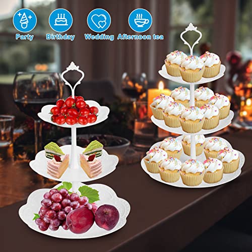 Coitak Plastic Cupcake Stands, 3 Tier Cupcake Stand, Dessert Tower Tray for Tea Party, Baby Shower and Wedding (2 Pack) (Round)