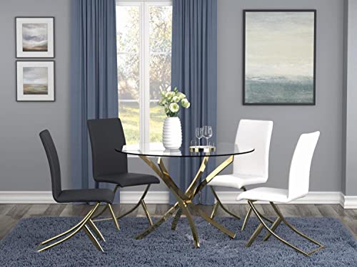 Coaster Furniture Beckham Modern Contemporary Round Dining Table Tempered Glass Top Asterisk Metal Base Polished Brass 108441