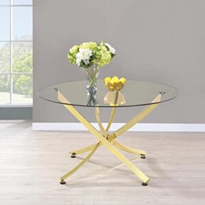 Coaster Furniture Beckham Modern Contemporary Round Dining Table Tempered Glass Top Asterisk Metal Base Polished Brass 108441