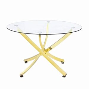 Coaster Furniture Beckham Modern Contemporary Round Dining Table Tempered Glass Top Asterisk Metal Base Polished Brass 108441