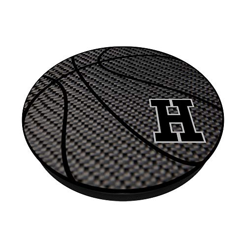 Basketball letter H black phone stand, initial H for men PopSockets PopGrip: Swappable Grip for Phones & Tablets