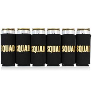 bachelorette party decorations slim can coolers - bridal party (black squad, 6)