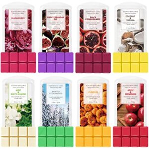 scentorini scented wax melts, wax cubes, scented soy wax melts, 8x2.5 oz, pumpkin, apple & cinnamon, winter cedarwood, mint & white jasmine, coconut & vanilla, black pomegranate, mediterranean fig