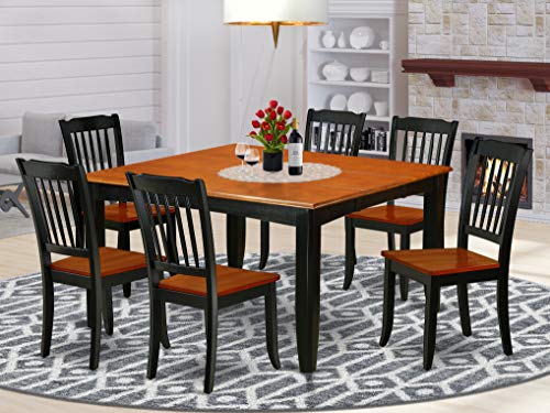 East West Furniture PFDA7-BCH-W 7PC Square 36/54 inch Table with 18 in Leaf and 6 Vertical slatted Chairs