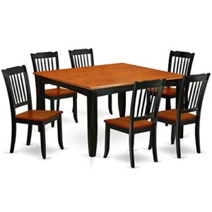 East West Furniture PFDA7-BCH-W 7PC Square 36/54 inch Table with 18 in Leaf and 6 Vertical slatted Chairs