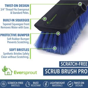 EVERSPROUT 1.5-to-3 Foot Scrub Brush | Built-in Rubber Bumper | Lightweight Extension Pole Handle | Soft Bristles wash Car, RV, Boat, Solar Panel, Deck | Shower Brush for Cleaning | Floor Brush