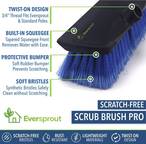 EVERSPROUT 1.5-to-3 Foot Scrub Brush | Built-in Rubber Bumper | Lightweight Extension Pole Handle | Soft Bristles wash Car, RV, Boat, Solar Panel, Deck | Shower Brush for Cleaning | Floor Brush