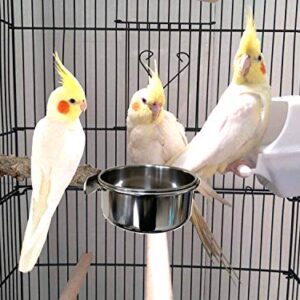 Vehomy Natural Wood Bird Perch with Bird Feeding Cups Bird Stainless Steel Food Water Bowls Dish Feeder for Cockatiel Conure Budgies Parakeet Parrot Bird Platform Stand