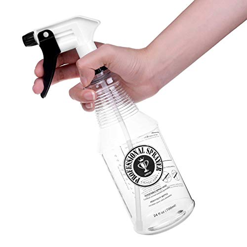 Plastic Spray Bottle (24oz 3 Pack) for Cleaning Solutions, Car Detailing Care, Planting, Pet, Clear Finish, Heavy Duty Empty Spraying Bottles Mist Water Sprayer with Measurements & Adjustable Nozzle