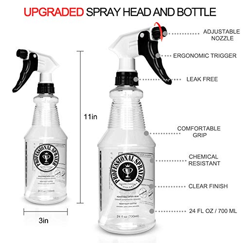 Plastic Spray Bottle (24oz 3 Pack) for Cleaning Solutions, Car Detailing Care, Planting, Pet, Clear Finish, Heavy Duty Empty Spraying Bottles Mist Water Sprayer with Measurements & Adjustable Nozzle