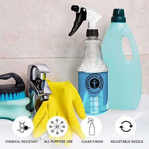 Plastic Spray Bottle (24oz 3 Pack) for Cleaning Solutions, Car Detailing Care, Planting, Pet, Clear Finish, Heavy Duty Empty Spraying Bottles Mist Water Sprayer with Measurements & Adjustable Nozzle