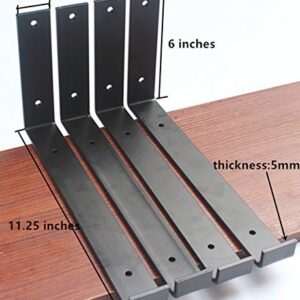 4 Pack - 11.25"L x 6"H x 1.5"W J Lip Shelf Bracket Rustic Industrial Farmhouse Iron Metal Wall Floating Shelf Bracket Metal Shelf Bracket, Industrial Shelf Bracket Shelf Supports with Screws