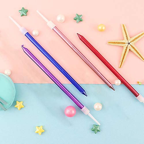 12 Count Long Thin Blue Birthday Cake Candles in Holders for Birthday Wedding Party Cupcake Decorations Tall Candles