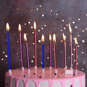 12 Count Long Thin Blue Birthday Cake Candles in Holders for Birthday Wedding Party Cupcake Decorations Tall Candles