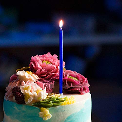 12 Count Long Thin Blue Birthday Cake Candles in Holders for Birthday Wedding Party Cupcake Decorations Tall Candles