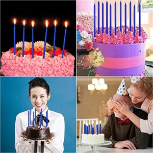 12 Count Long Thin Blue Birthday Cake Candles in Holders for Birthday Wedding Party Cupcake Decorations Tall Candles