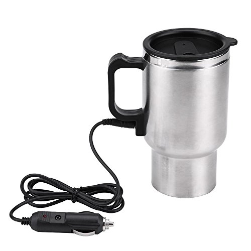 Car Electric Mug, 12V 450Ml Electric Incar Stainless Steel Travel Heating Cup Coffee Tea Car Cup Mug Travel Car Kettle For Heating Water, Coffee, Milk And Tea With Airtight Lid, Auto Charger Car E