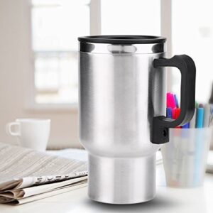 Car Electric Mug, 12V 450Ml Electric Incar Stainless Steel Travel Heating Cup Coffee Tea Car Cup Mug Travel Car Kettle For Heating Water, Coffee, Milk And Tea With Airtight Lid, Auto Charger Car E