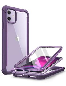 i-blason ares case for iphone 11 6.1 inch (2019 release), dual layer rugged clear bumper case with built-in screen protector (purple)