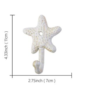 ZILucky Set of 3 Starfish Seashell Crab Cast Iron Decorative Wall Hooks Coats Aprons Hats Towels Hooks Beach Ocean Theme Chic Metal Hooks (White)