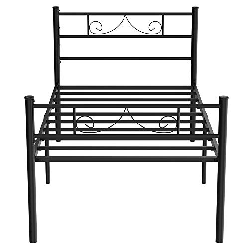 HAAGEEP Twin Bed Frame with Headboard Storage No Box Spring Needed Metal Platform Single Size Bedframe Foundation 18 Inch High