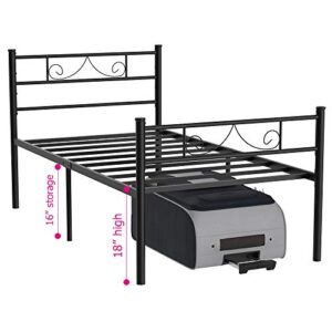 HAAGEEP Twin Bed Frame with Headboard Storage No Box Spring Needed Metal Platform Single Size Bedframe Foundation 18 Inch High